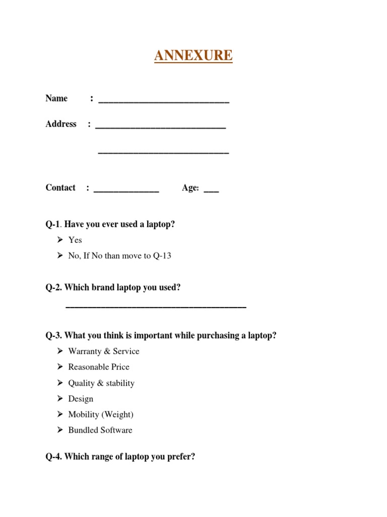 Accer Laptop Questionnaire | PDF | Business | Computers
