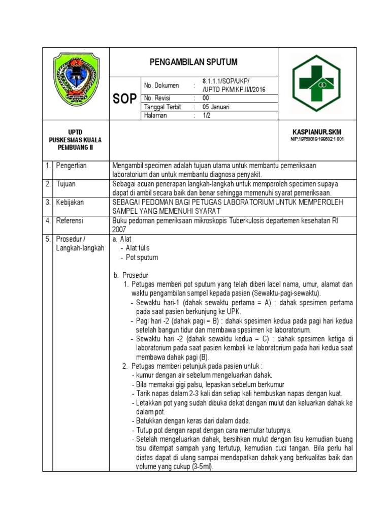 Sop Pengambilan Sputum | PDF