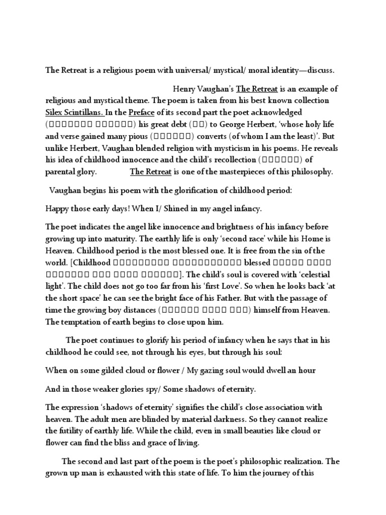 The Retreat Is A Religious Poem With Universal | PDF | Heaven | Soul