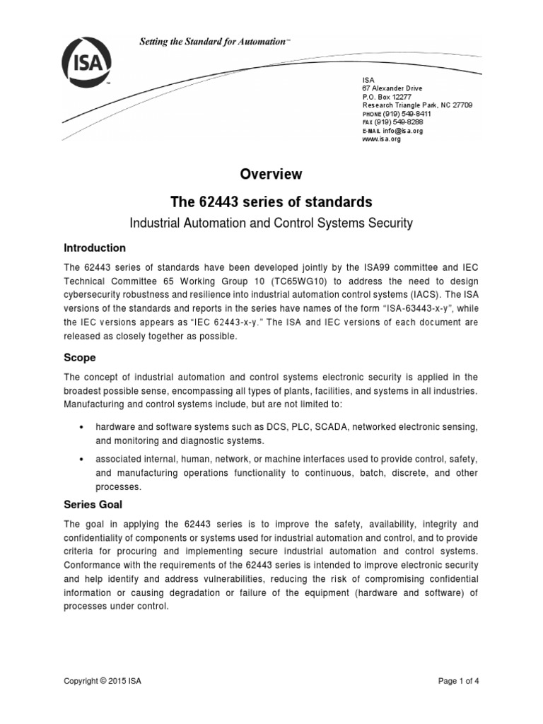 ISA - 62443 Series Overview PDF | PDF | Computer Security | Security