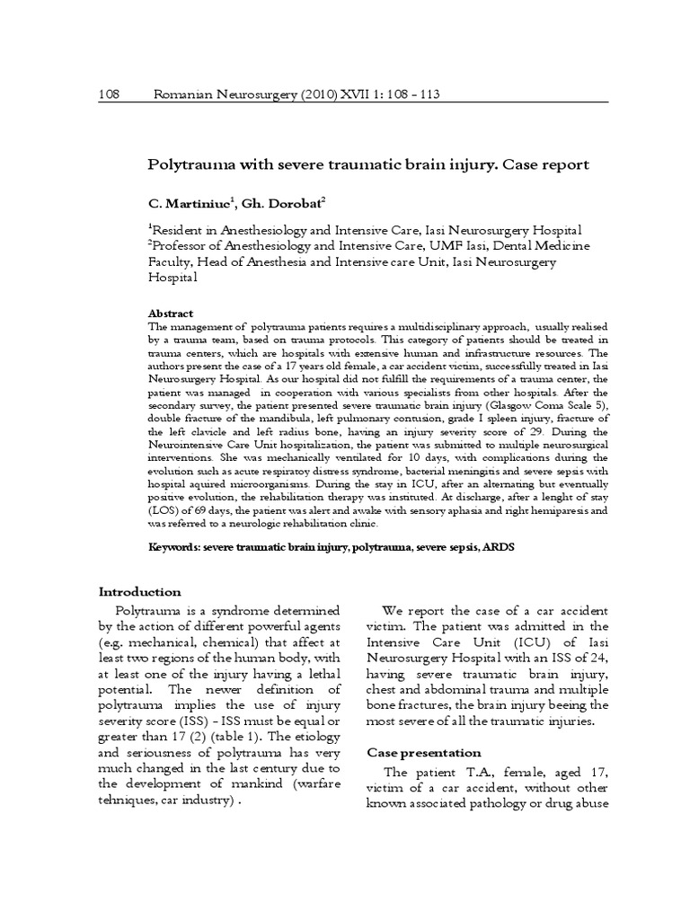 Polytrauma with Severe Brain Injury Case | PDF | Traumatic Brain Injury ...