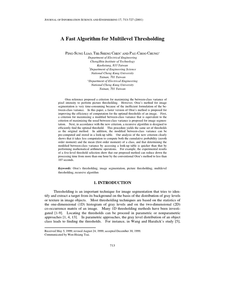 Multilevel Adaptive Otsu Thresholding Pdf Pdf Image Segmentation Algorithms