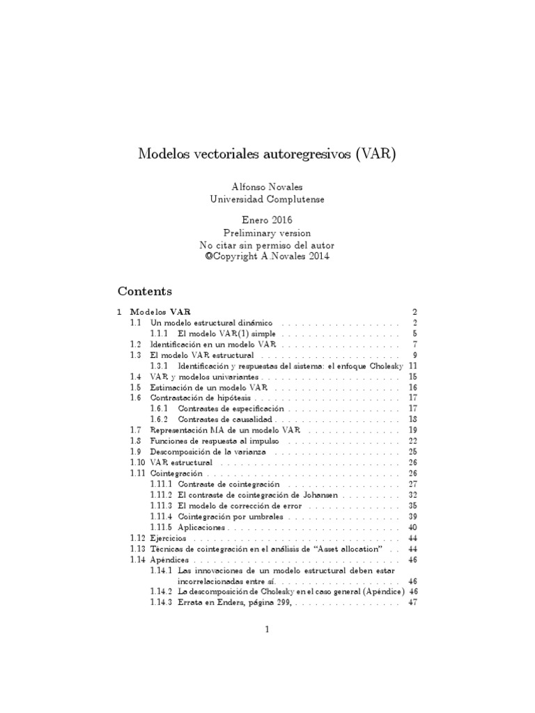 Modelos Vectoriales Autoregresivos (VAR) | PDF | Matriz (Matemáticas ...