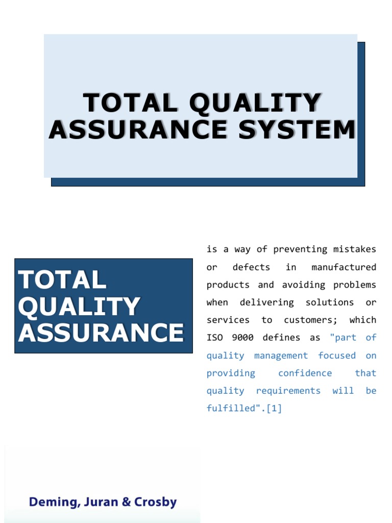 Total Quality Assurance Overview | PDF | Six Sigma | Iso 9000