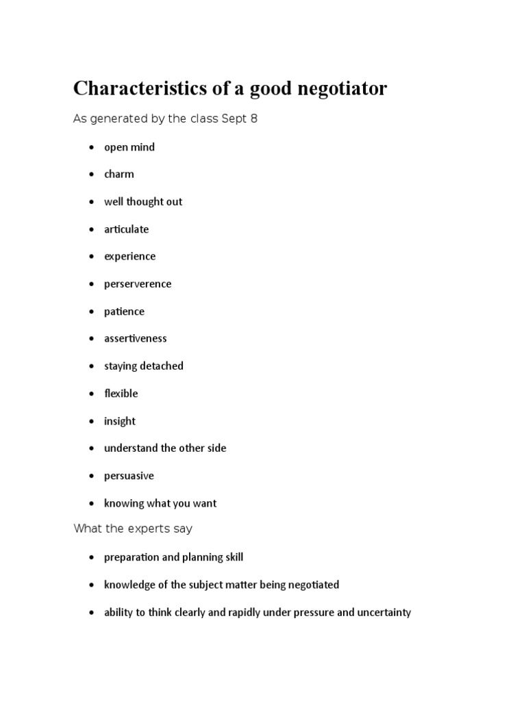 Characteristics of A Good Negotiator | PDF | Negotiation | Real Estate ...