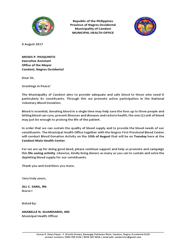 Blood Donation LETTER.docx | Blood Donation | Health Sciences