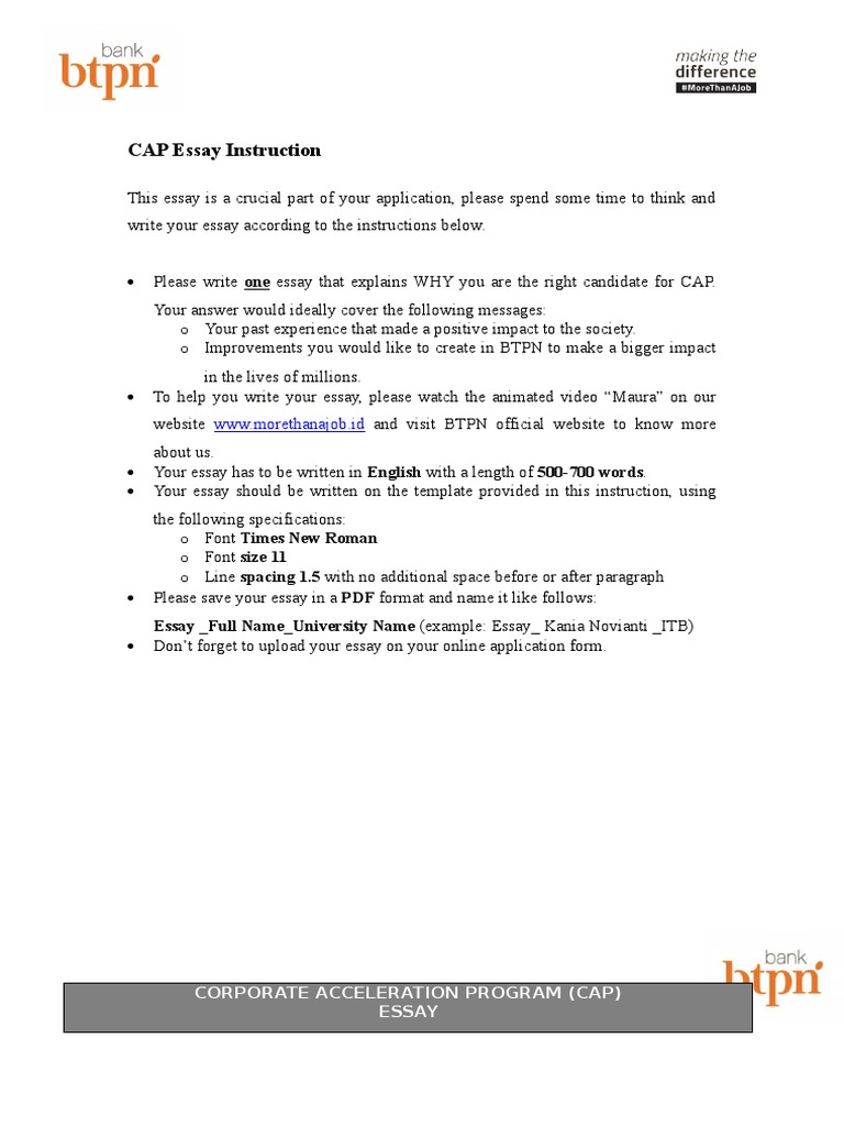 CAP Essay Instruction Template | PDF