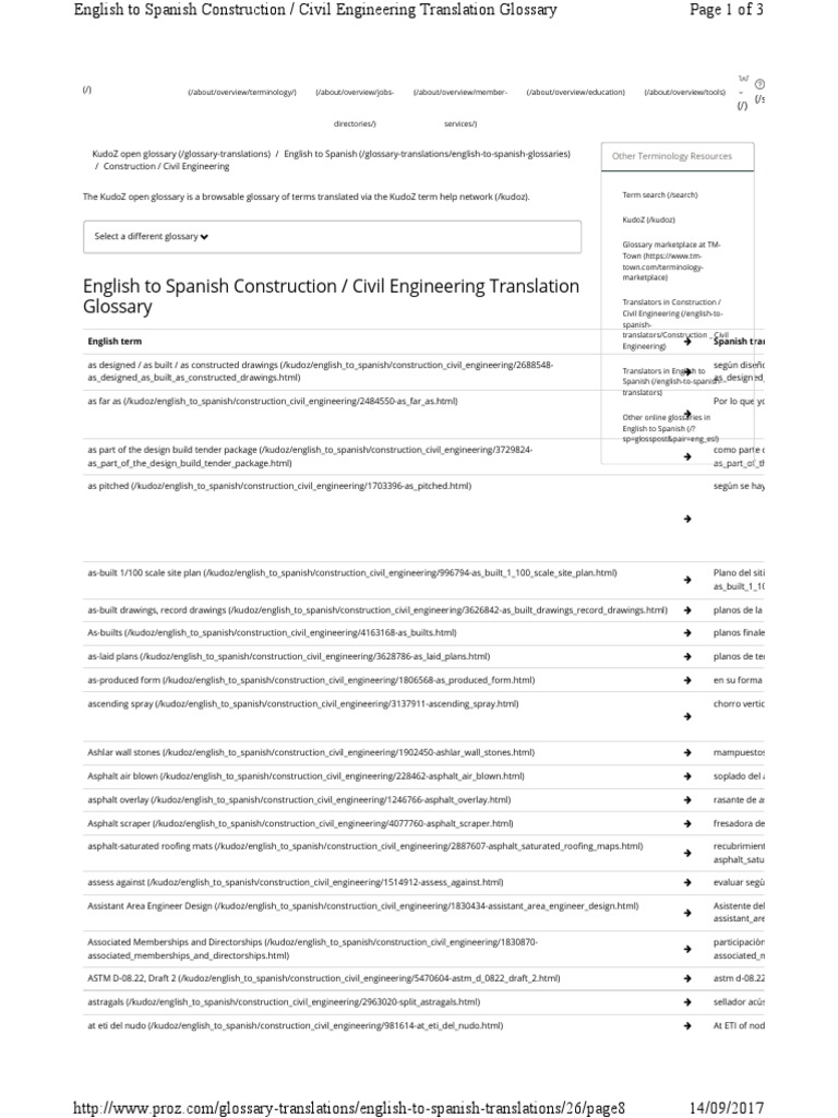 English To Spanish Construction / Civil Engineering Translation Glossary | PDF | Intellectual ...