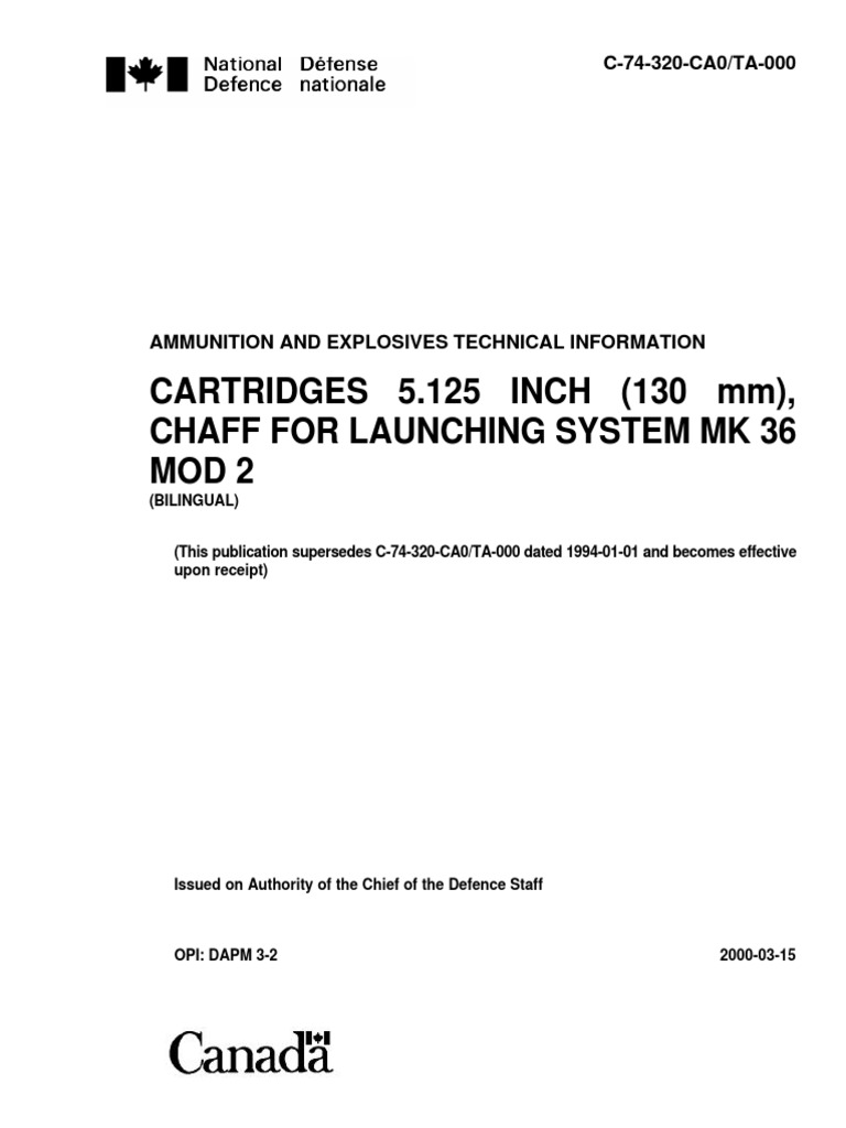 CARTRIDGES 5.125 INCH (130 MM), Chaff For Launching System MK 36 Mod 2 ...