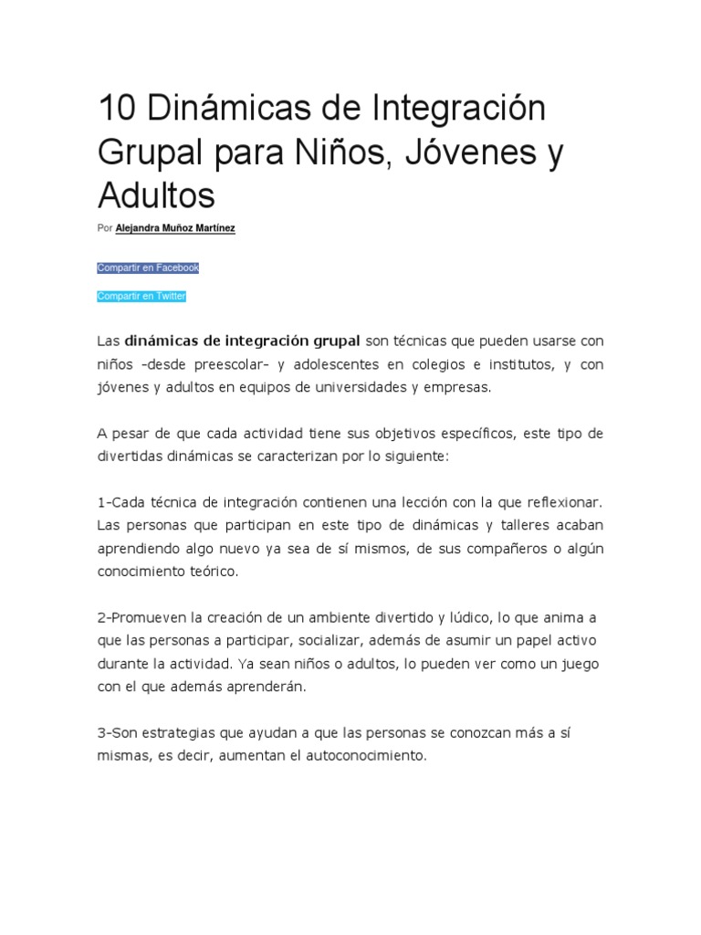 10 Dinámicas de Integración Grupal para Niños | PDF | Adultos | Papel