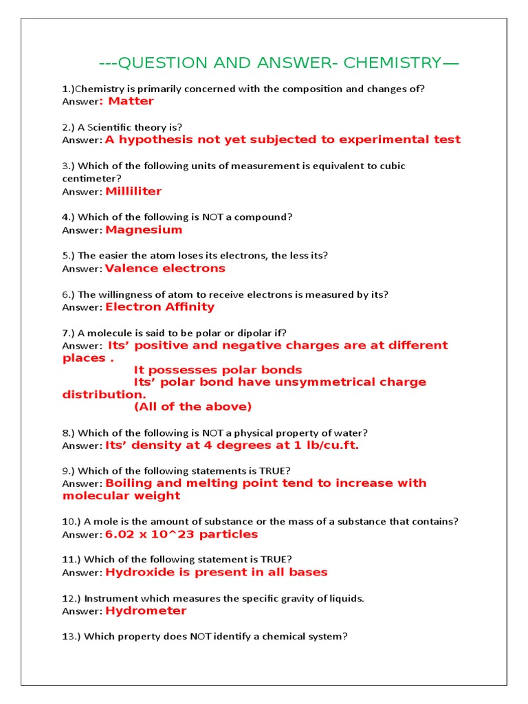 Question and Answer-Chemistry | PDF | Chemical Substances | Atoms