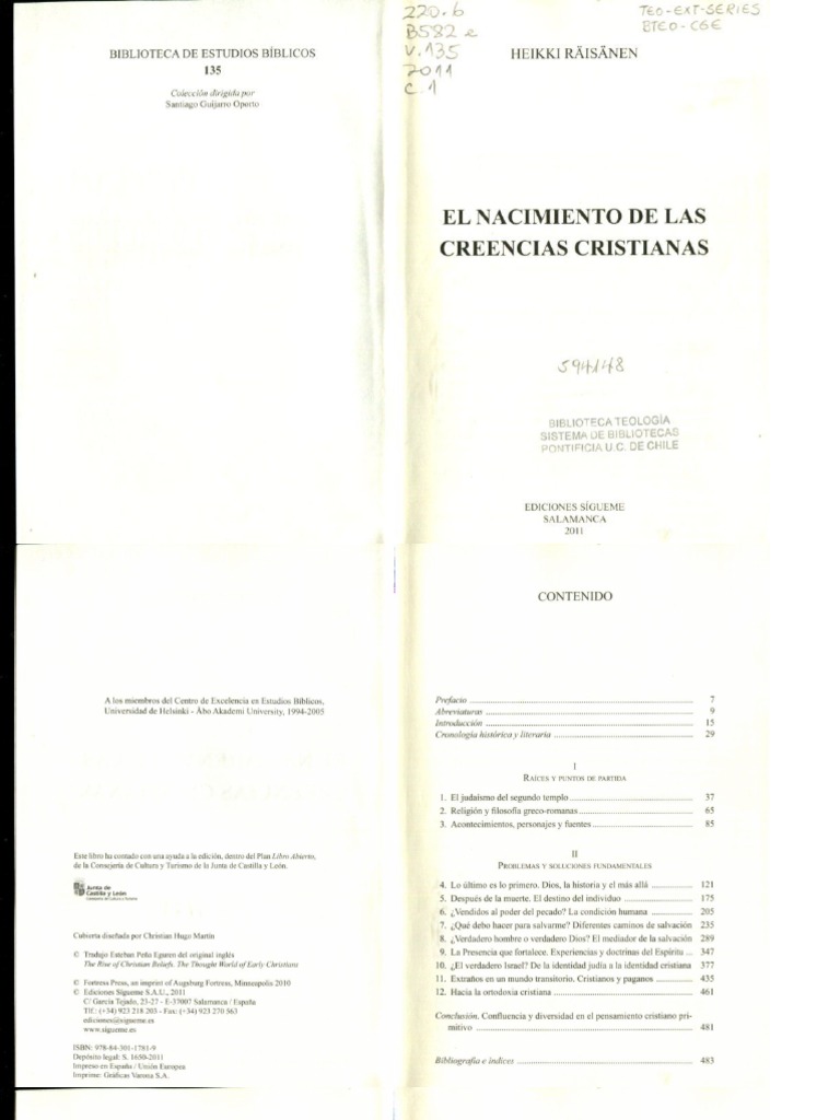 RÄISÄNEN Heikki (2011) El Nacimiento de Las Creencias Cristianas. Salamnca, Sígueme | PDF ...