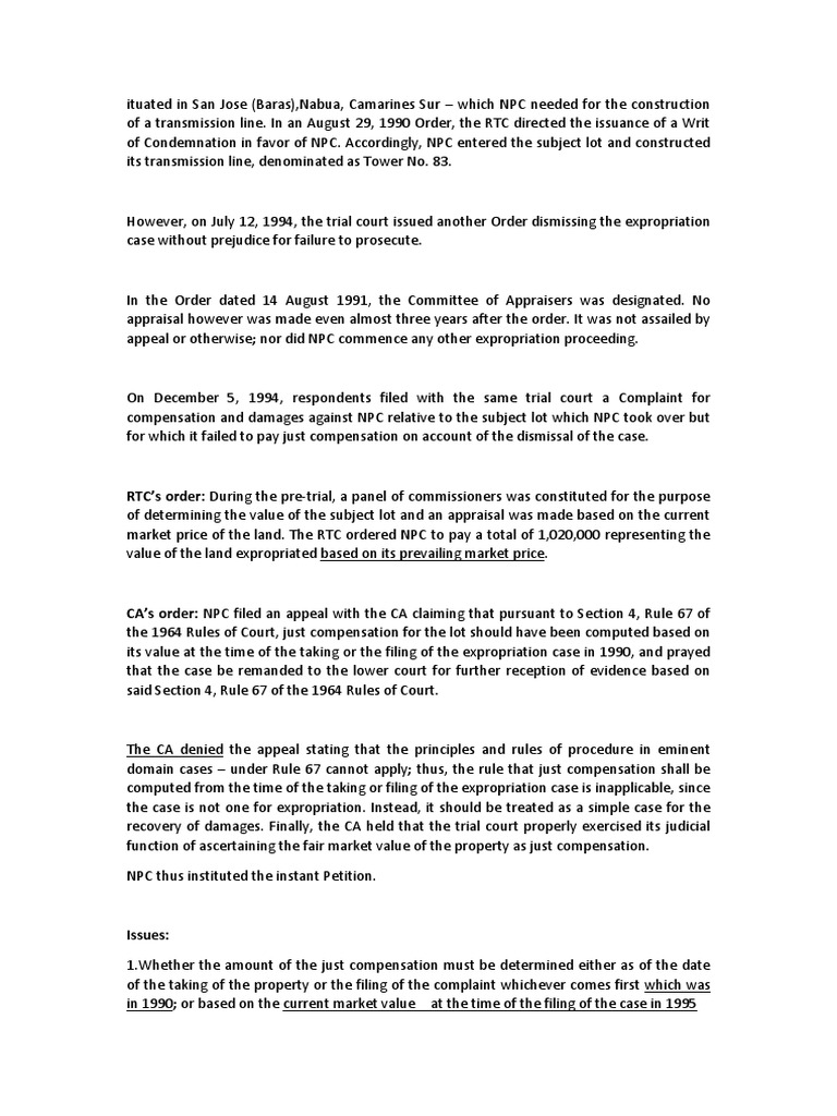Ramirez - Rule 67 Digests | PDF | Just Compensation | Eminent Domain