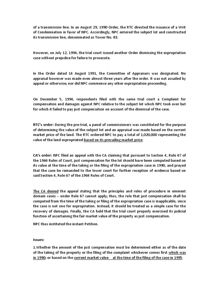 Ramirez - Rule 67 Digests | PDF | Just Compensation | Eminent Domain