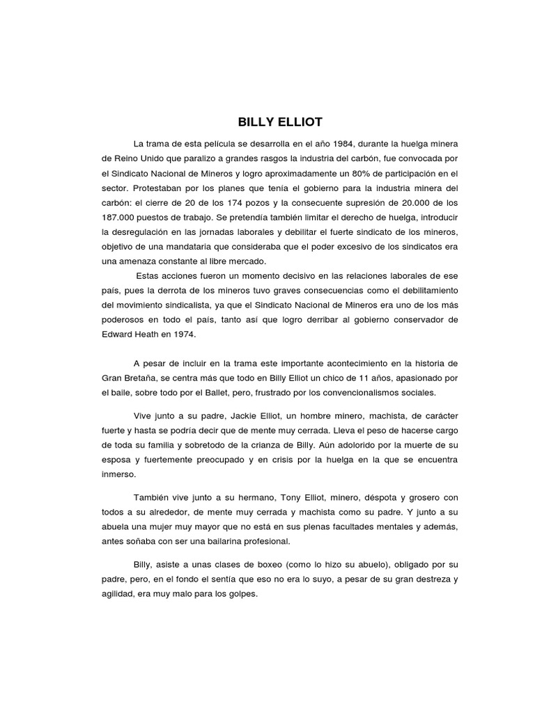 Resumen de la película Billy Elliot | PDF | Homosexualidad | Estereotipos