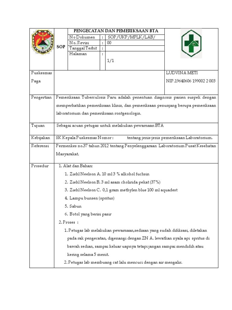 Pengecatan Pemeriksaan Bta | PDF
