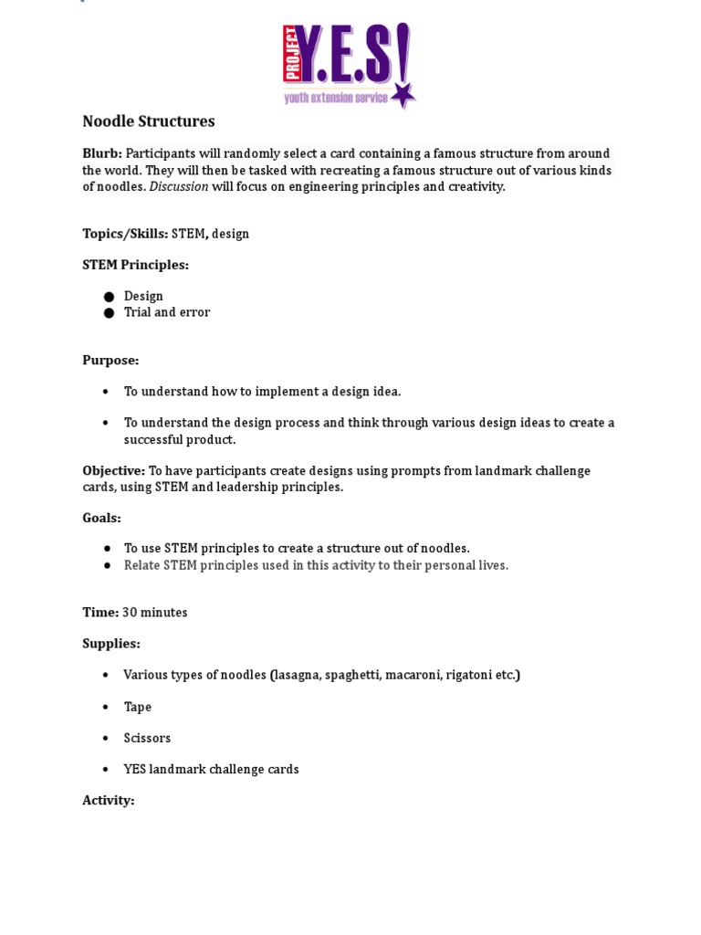 Noodle Structures: Relate STEM Principles Used in This Activity To ...
