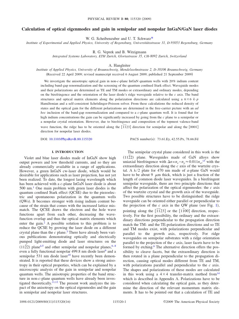 Calculation of Optical Eigenmodes and Gain in Semipolar and Nonpolar ...