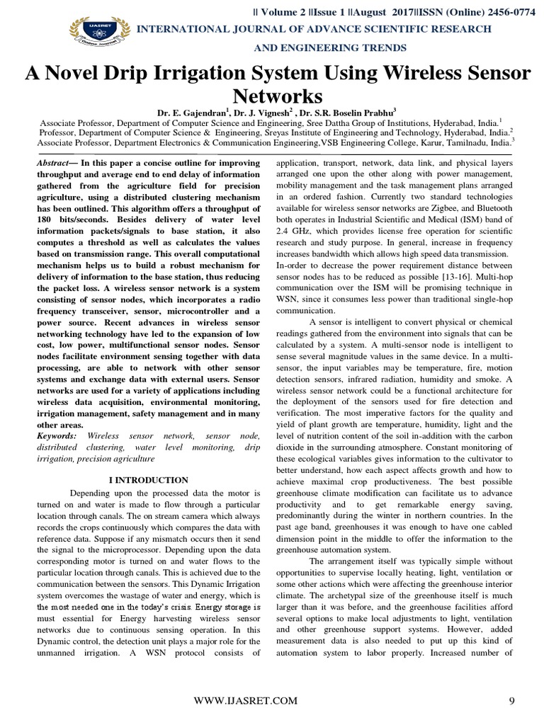 A Novel Drip Irrigation System Using Wireless Sensor Networks | PDF ...