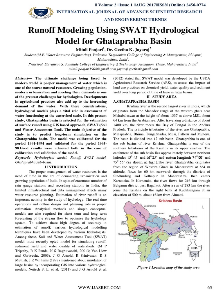 Runoff Modeling Using SWAT Hydrological Model For Ghataprabha Basin | PDF | Hydrology | Drainage ...