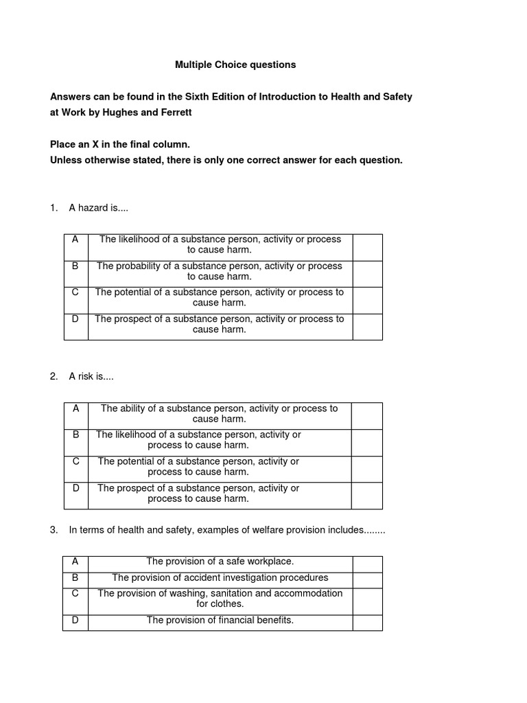 Multiple Choice Questions | PDF | Occupational Safety And Health | Safety