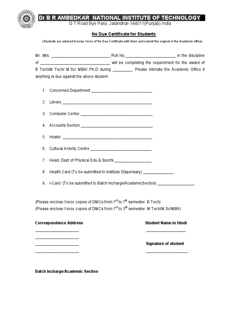 No Due Certificate | PDF