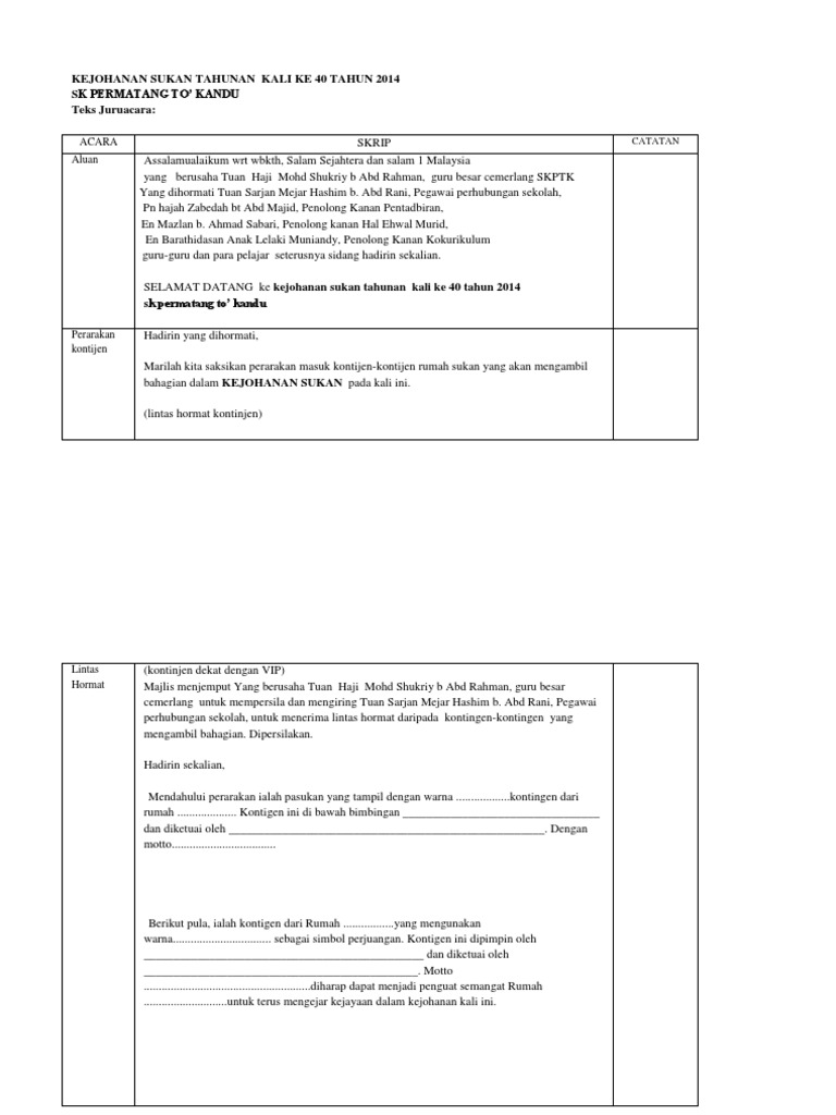 Teks Emcee Sukan | PDF