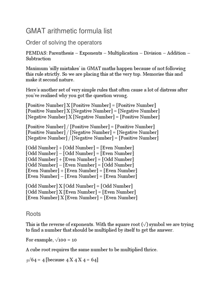 GMAT Arithmetic Formula List | PDF | Area | Mathematical Objects