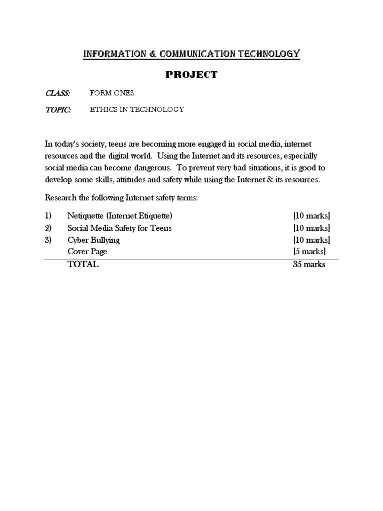 ICT Form One Project | PDF