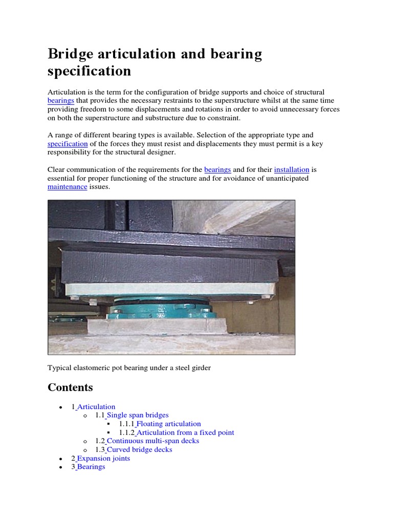 Bridge Articulation and Bearing Specification | PDF | Bearing ...