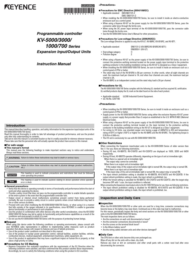 KV-5000/3000 Series I/O Manual | PDF | Electrical Wiring | Power Supply