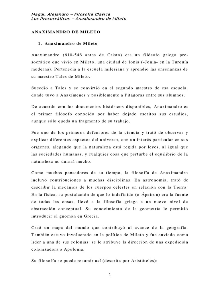 Anaximandro de Mileto - Breve Biografía | PDF | Filosofía griega ...