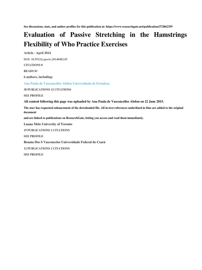 Evaluation of Passive Stretching in The Hamstrings Flexibility | PDF ...