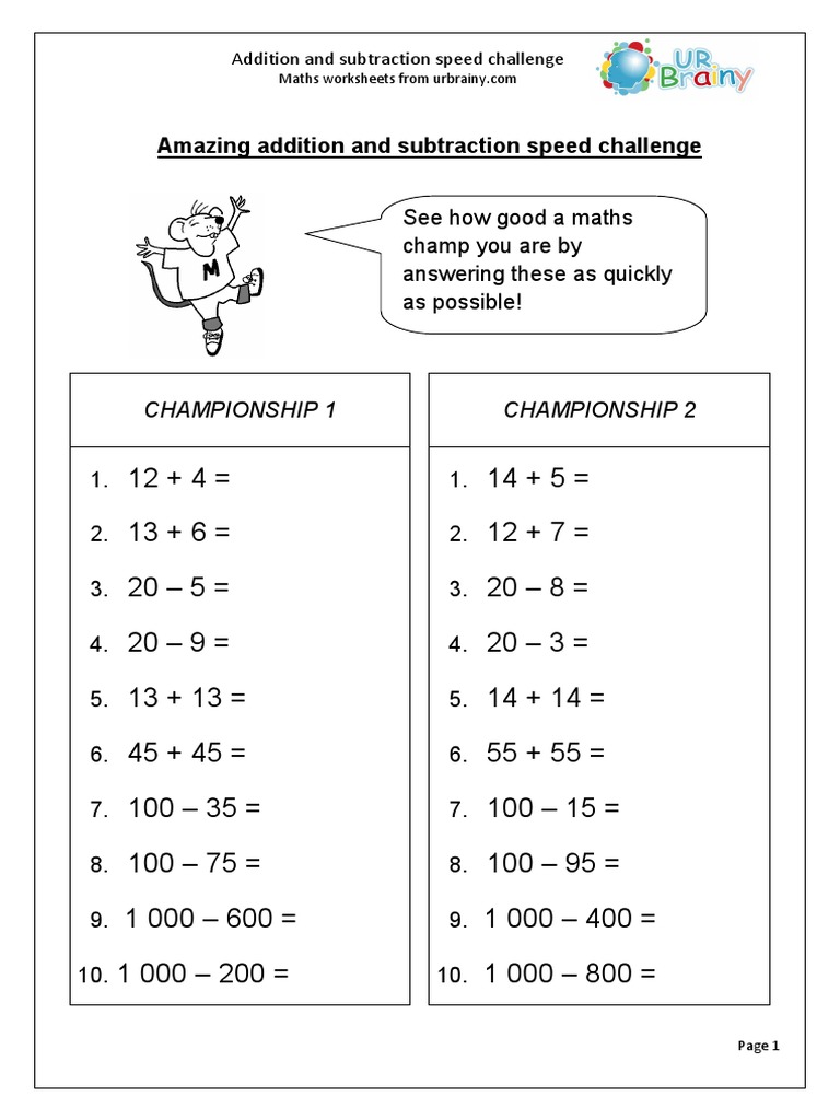 Add or Subtract Speed Challenge | PDF | Arithmetic | Teaching Mathematics