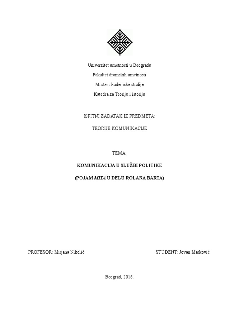 Teorija Komunikacije, Rolan Bart | PDF