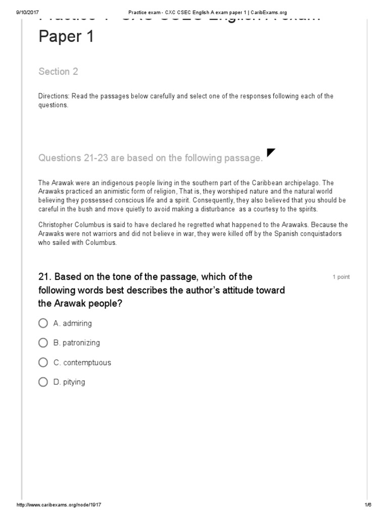 Practice Exam - CXC CSEC English A Exam Paper 1 - CaribExams2 ...