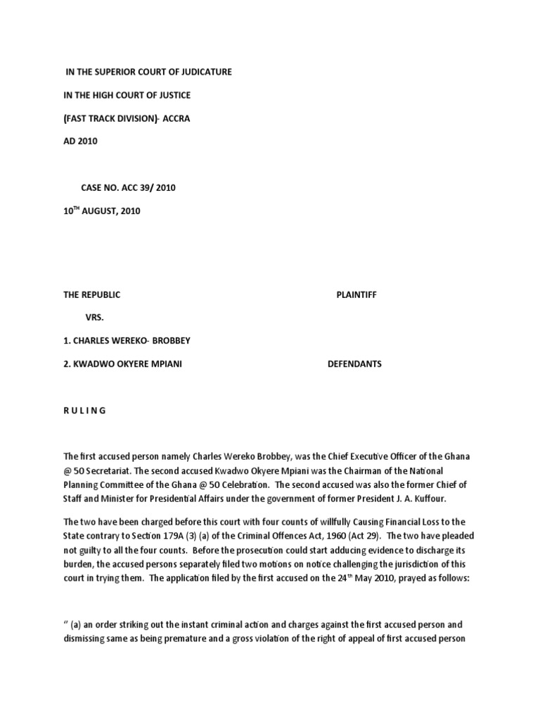 The Republic of Ghana Vs Charles Wereko-Brobbey and Kwadwo Okyere ...