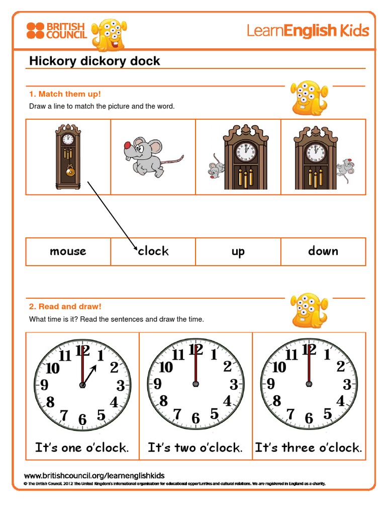 Songs Hickory Dickory Dock Worksheet Final 2012-10-18 | PDF