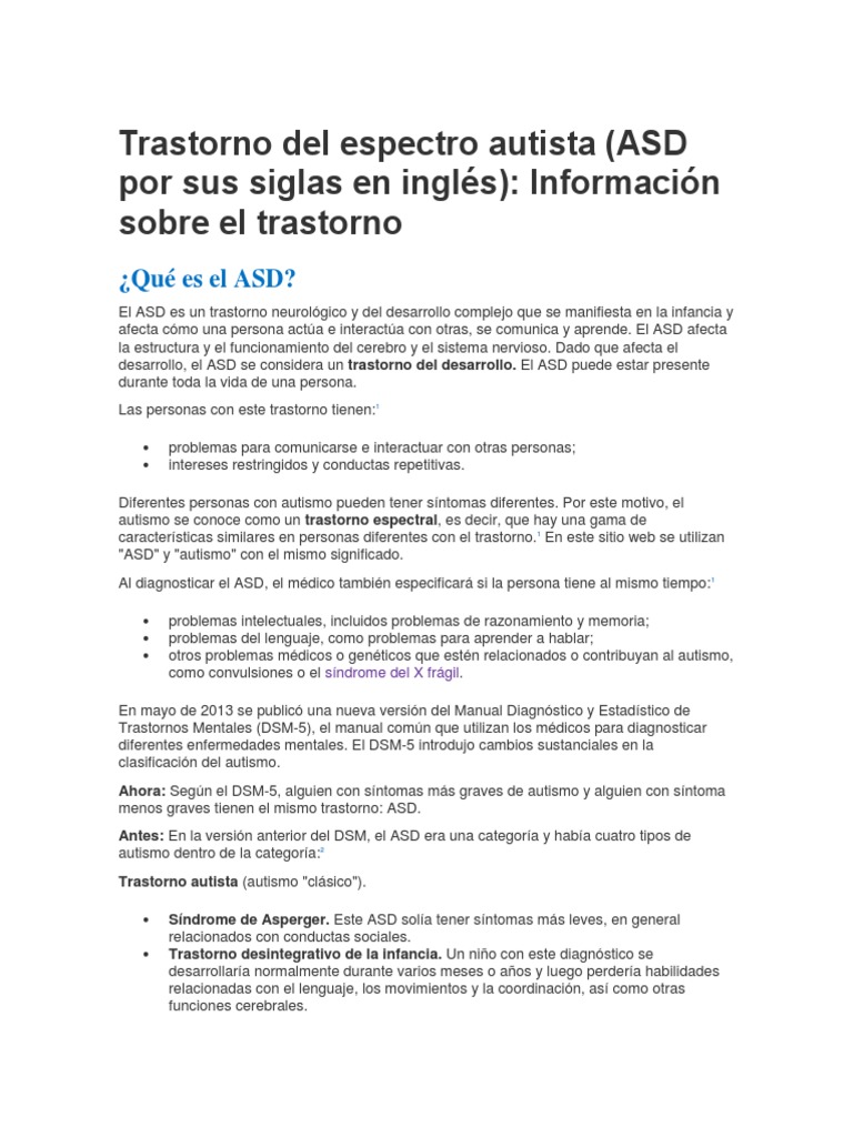 Trastorno Del Espectro Autista | PDF | Autismo | Espectro autista