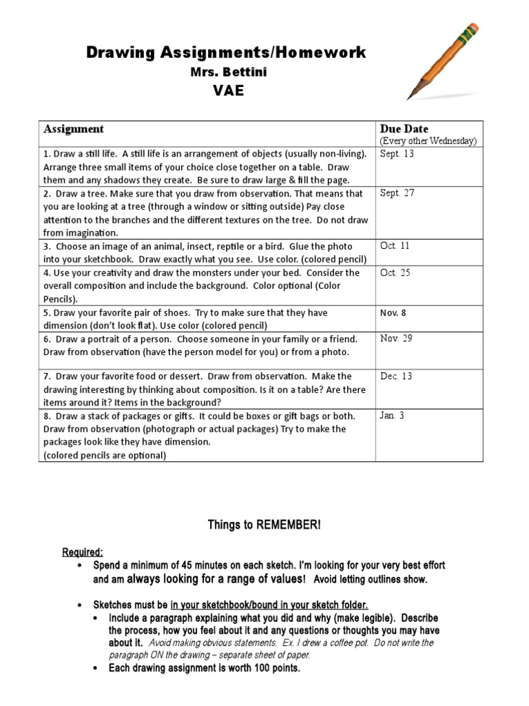 Sketchbook Assignments-Vae With Rubric | PDF | Rubric (Academic ...