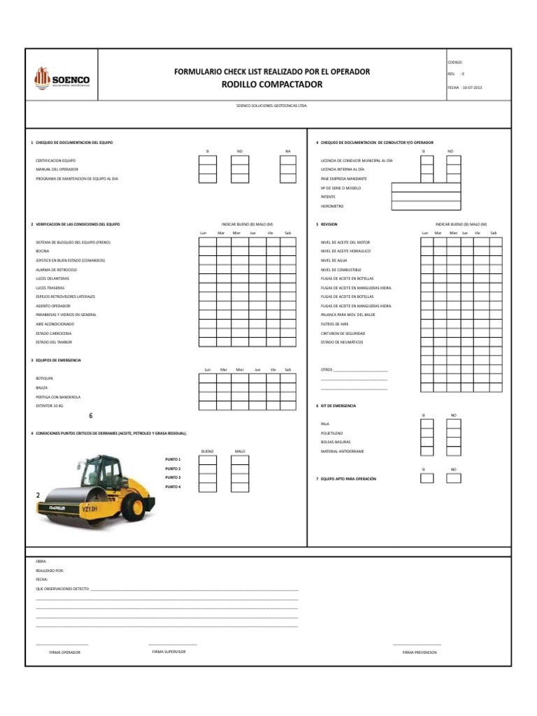Check List Rodillo Compactador 2016