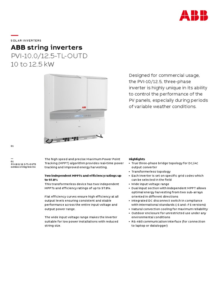 Abb Inversor Pvi 12.5 KW TL Out Ts | PDF | Power Inverter | Direct Current