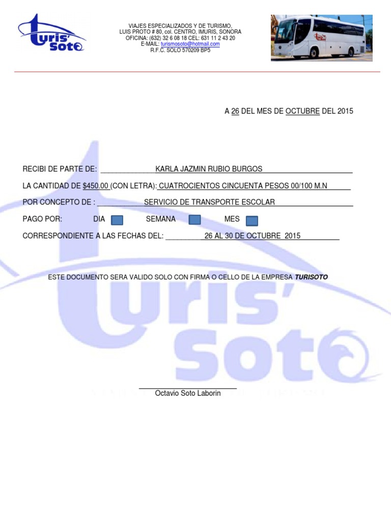 Recibos de Pago Transporte Escolar