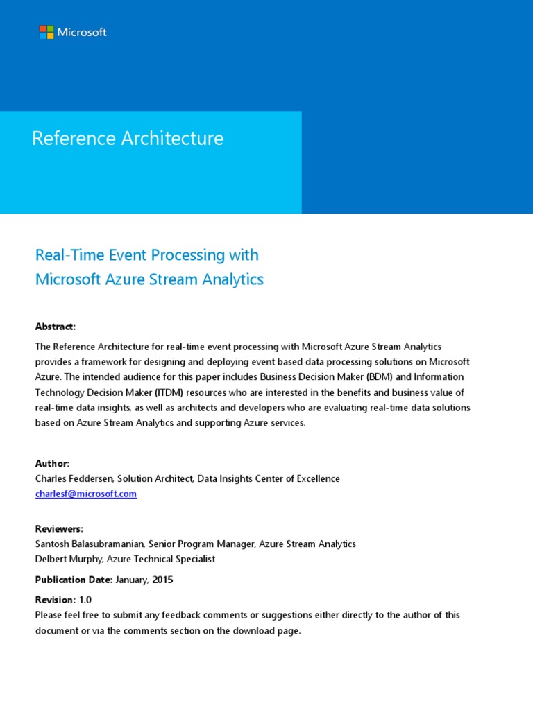Real Time Event Processing With Microsoft Azure Stream Analytics | PDF | Cloud Computing ...