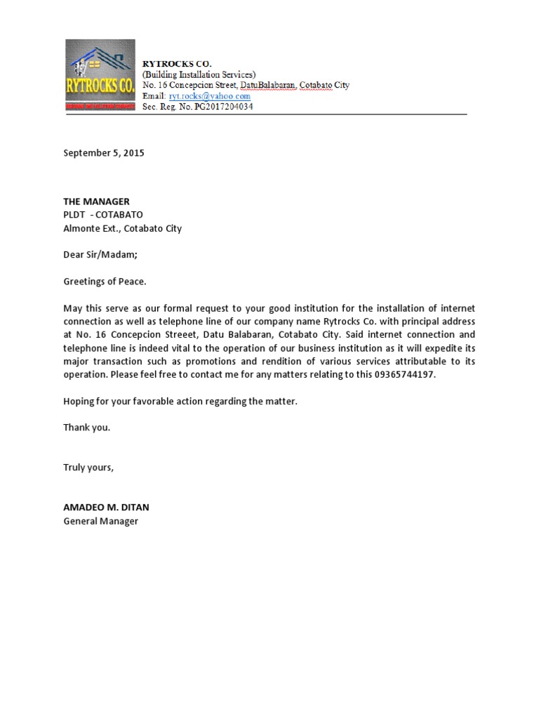 Letter To PLDT | PDF