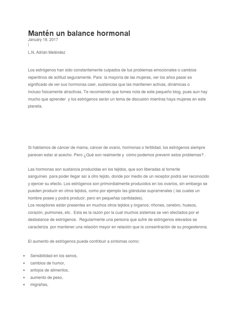 Mantén Un Balance Hormonal | PDF | Hormona | Alimentos