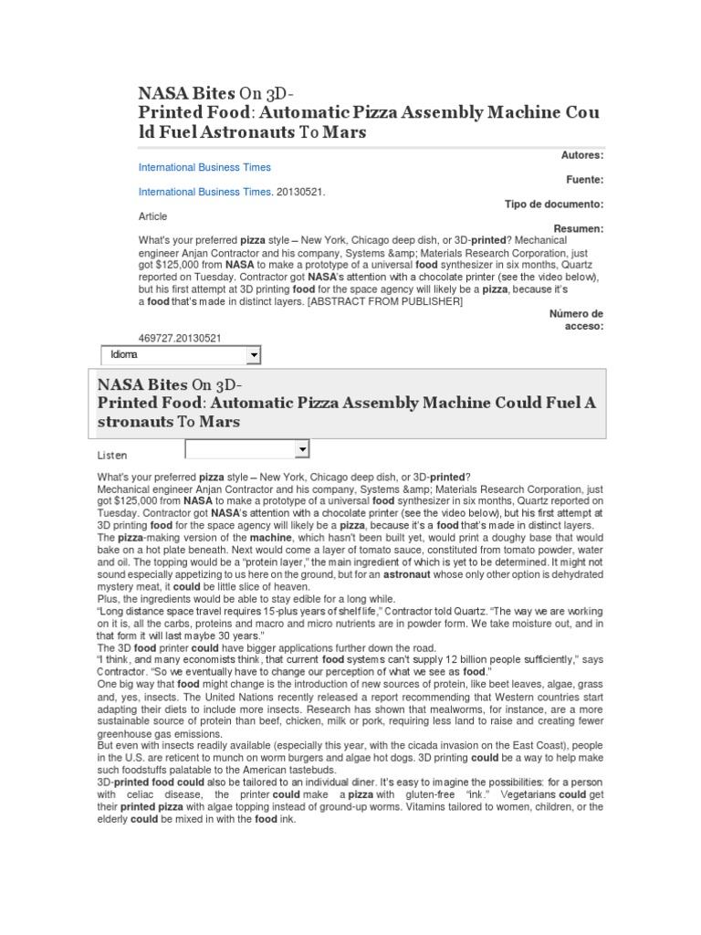 NASA Bites On 3D-Printed Food: Automatic Pizza Assembly Machine Cou LD ...