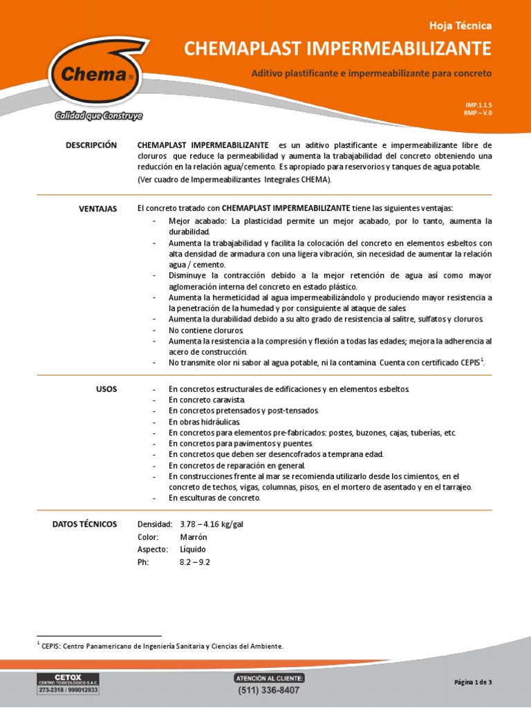 Chemaplast Impermeabilizante | PDF | Hormigón | Cemento
