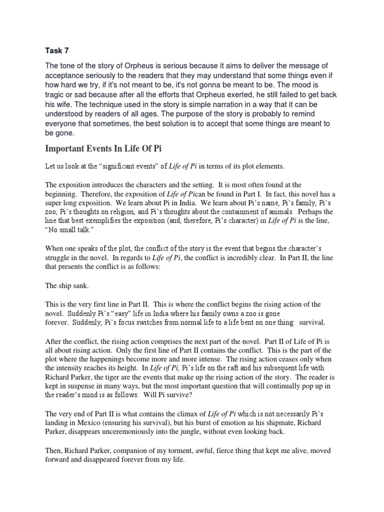 Important Events in Life of Pi: Task 7 | PDF | Plot (Narrative ...