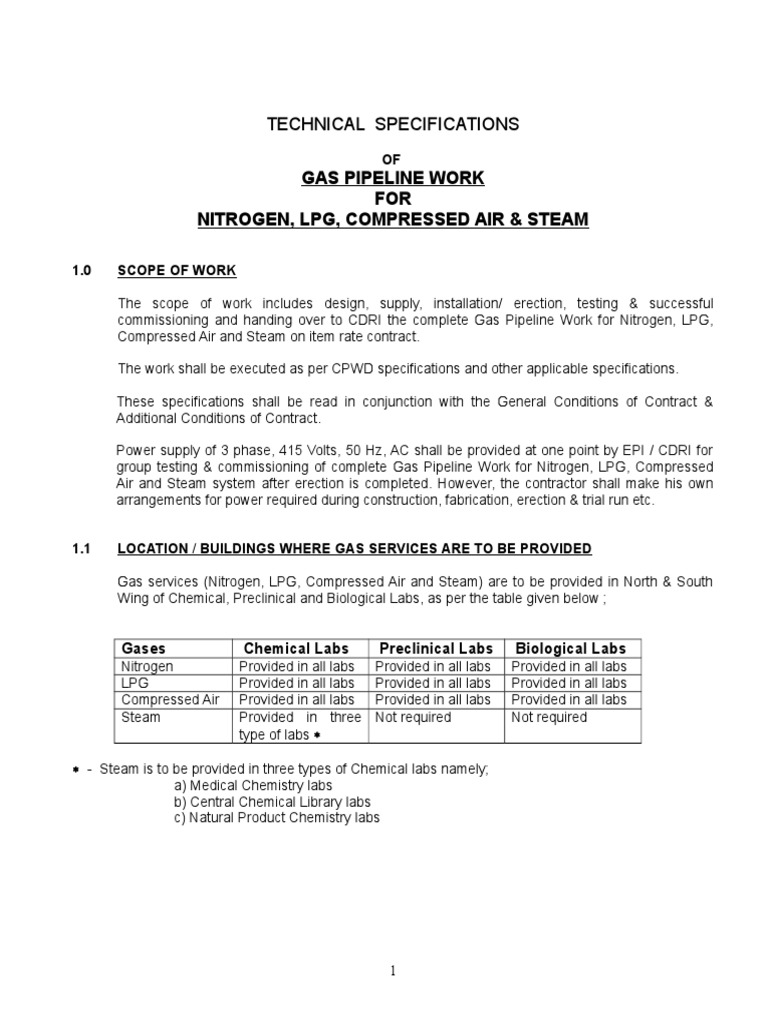 Gas Pipeline Work Specifications | PDF | Pipe (Fluid Conveyance) | Pump
